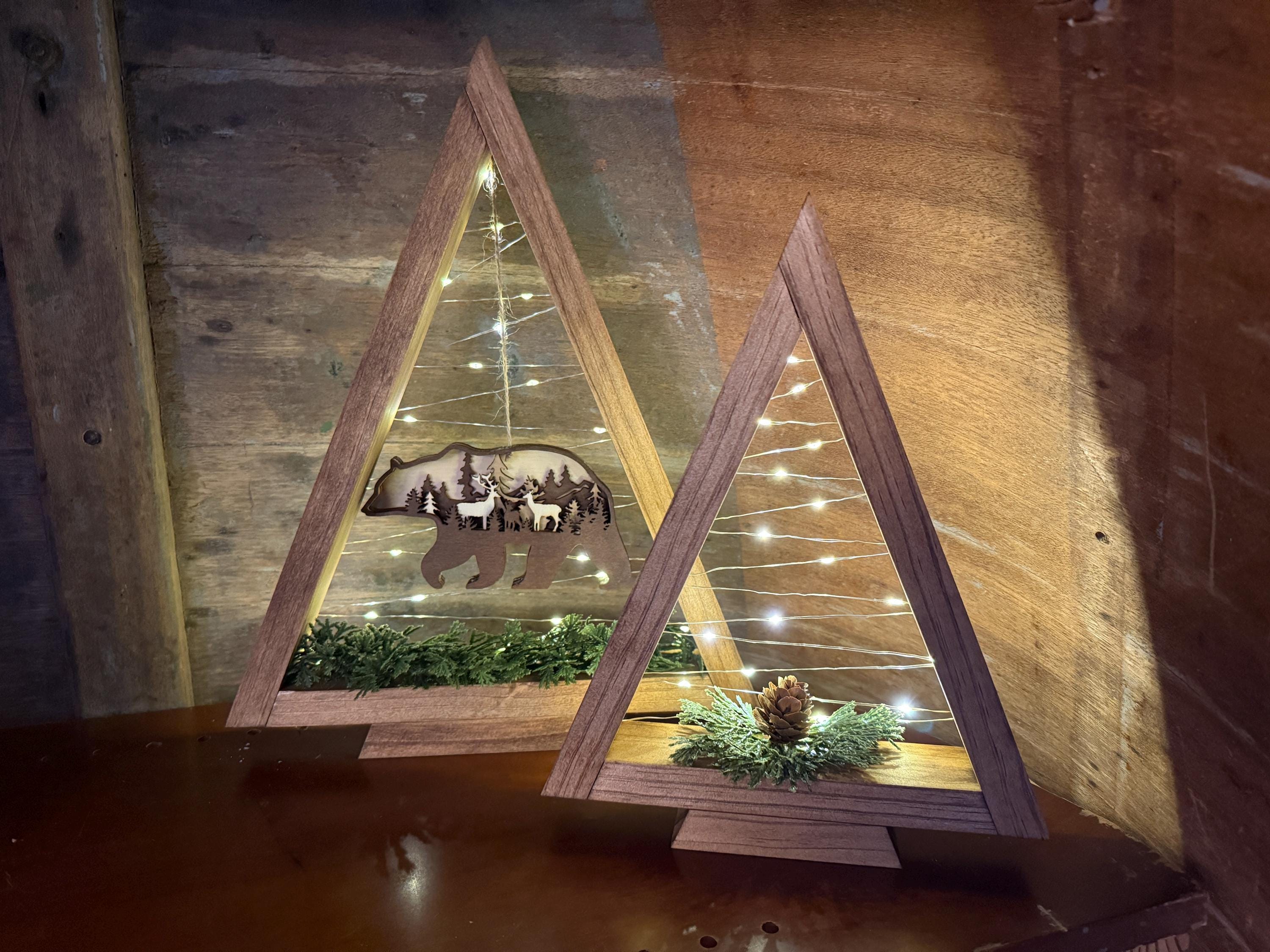 Handcrafted Wooden Lighted Pine Tree Decor: Rustic Cabin Northwoods ...