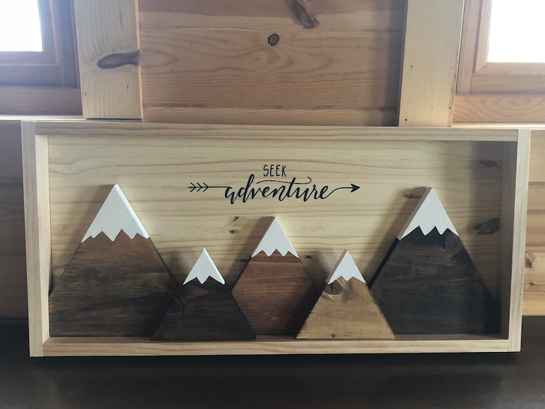 Framed Seek Adventure 3D Mountain Range Wall Art Cabin Decor Rustic ...
