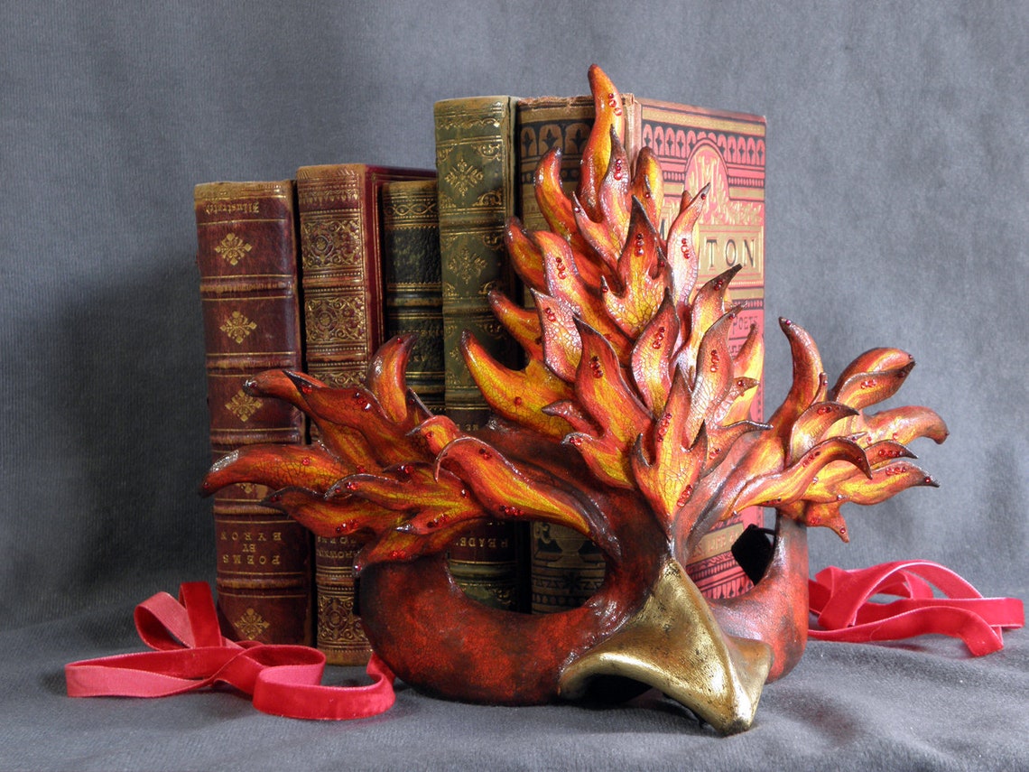 Tiny Firebird, Phoenix Red and Orange Masquerade Mask With Sparkling ...