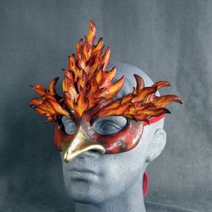 Tiny Firebird, Phoenix Red and Orange Masquerade Mask With Sparkling ...