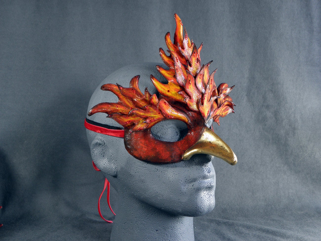Tiny Firebird, Phoenix Red and Orange Masquerade Mask With Sparkling ...