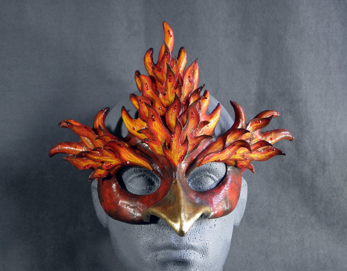 Tiny Firebird, Phoenix Red and Orange Masquerade Mask With Sparkling ...