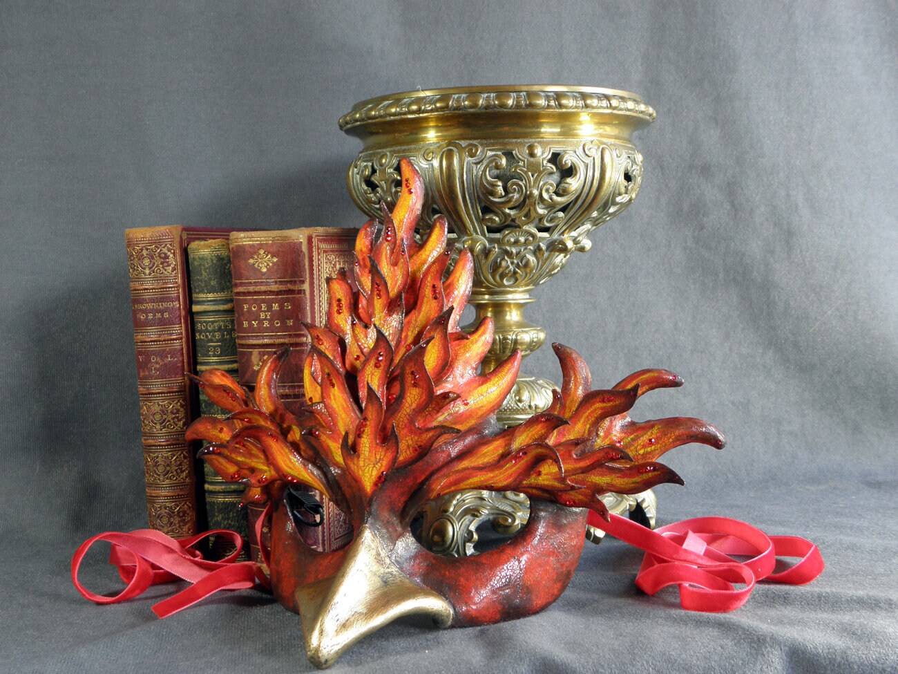 Tiny Firebird, Phoenix Red and Orange Masquerade Mask With Sparkling ...