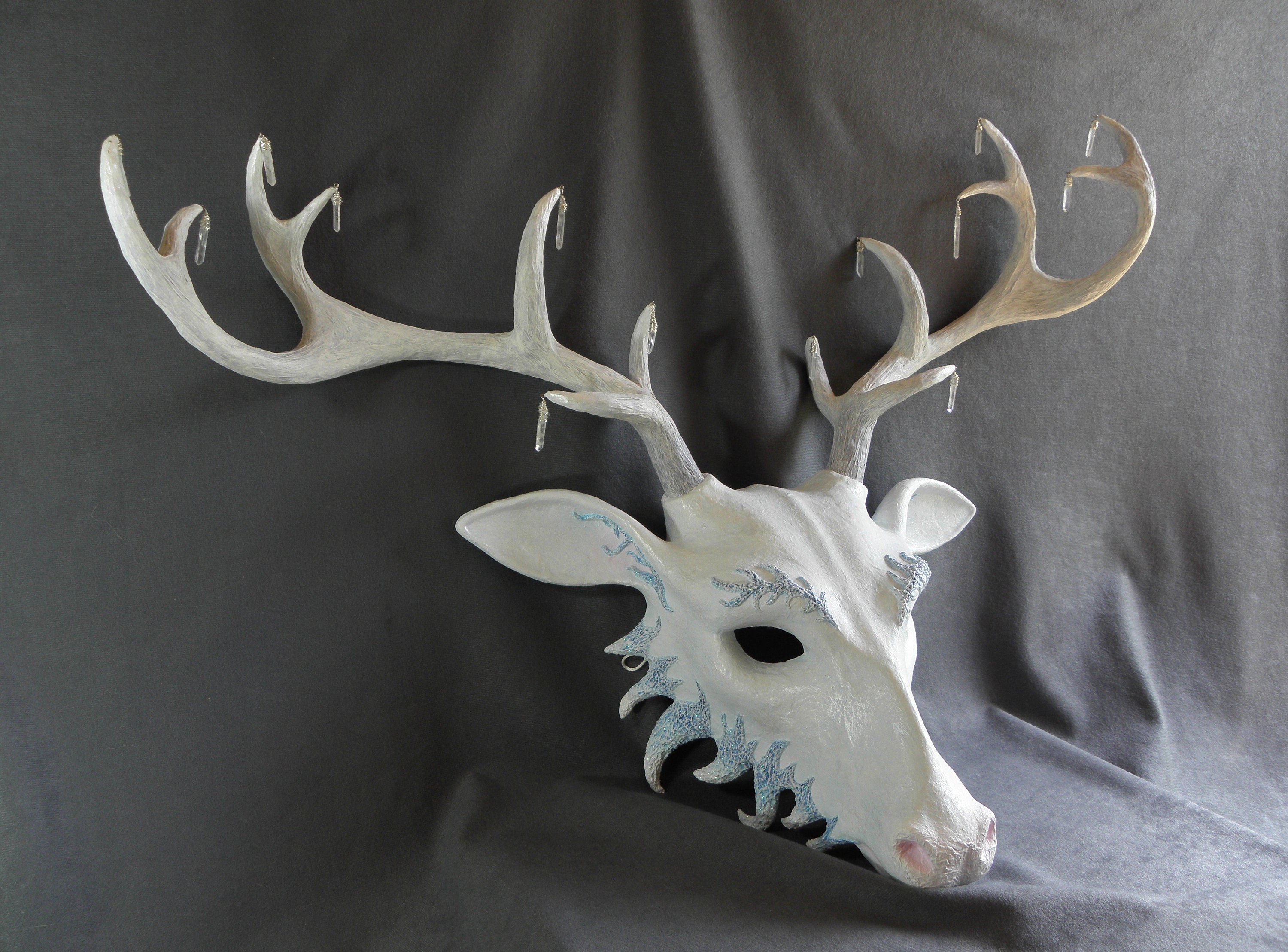 White Winter Hart Masquerade Mask, Fantasy Stag Mask - Etsy