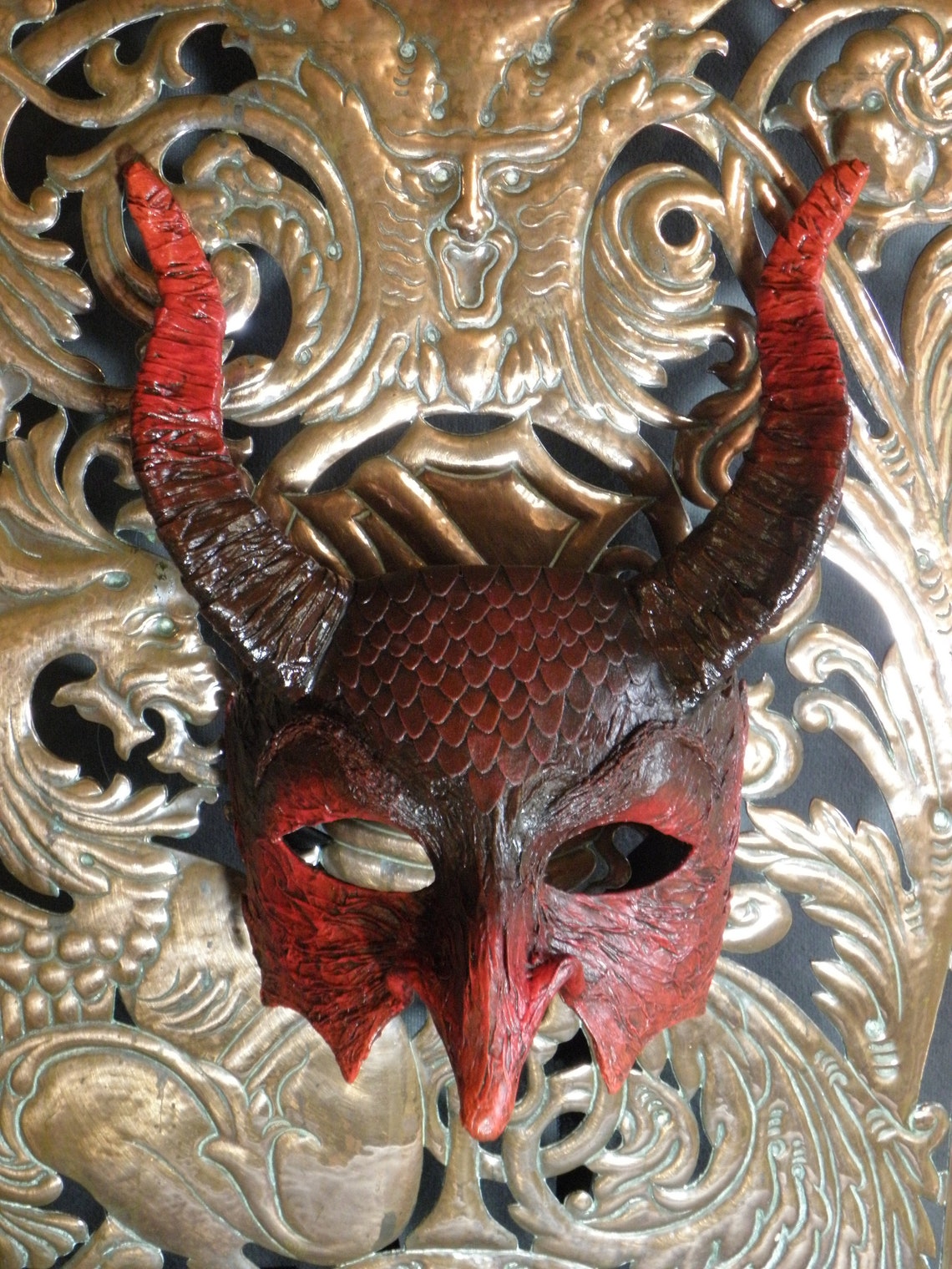Satan Masquerade Mask, Devil Costume Mask, Demon Horned Papermache Mask ...