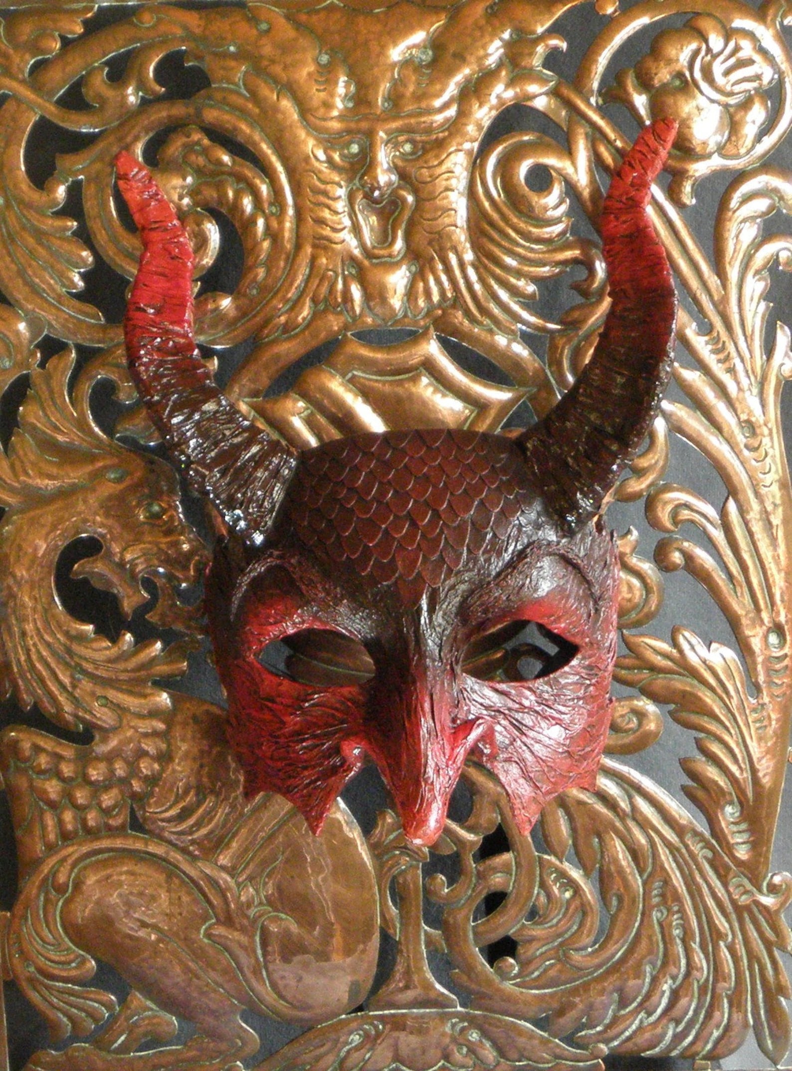 Satan Masquerade Mask, Devil Costume Mask, Demon Horned Papermache Mask ...