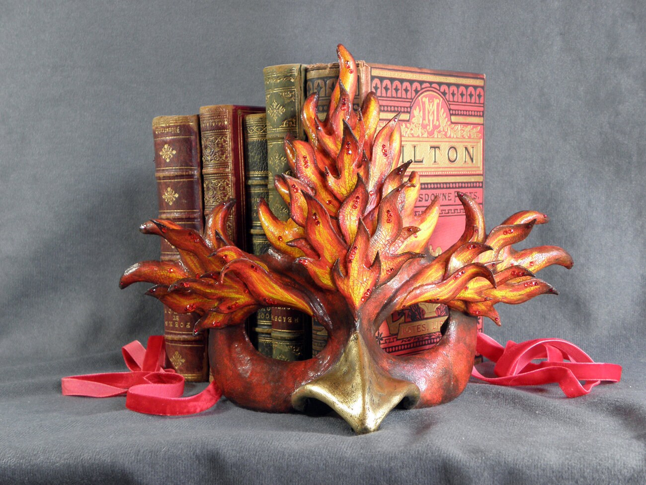 Tiny Firebird, Phoenix Red and Orange Masquerade Mask With Sparkling ...