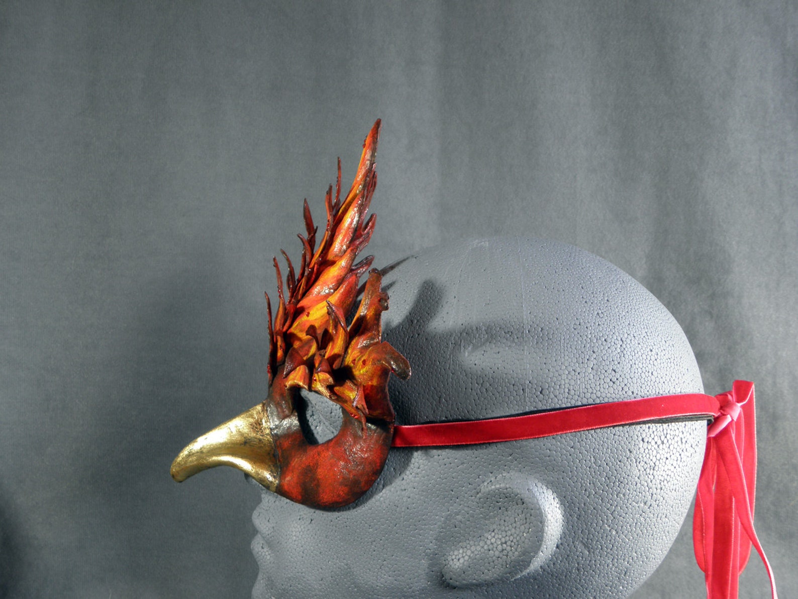 Tiny Firebird, Phoenix Red and Orange Masquerade Mask With Sparkling ...