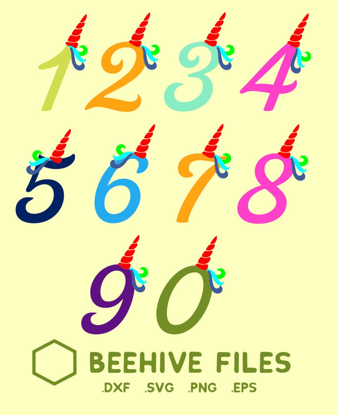 Unicorn Horn Numbers Cursive, Birthday Digits in Svg, Dxf, Png, Eps ...