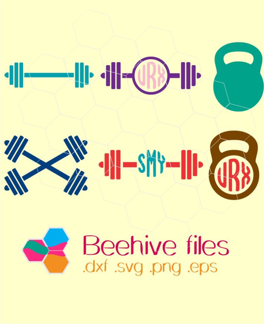 Barbell Weights Fitness Monogram in Svg Dxf Pngformat. - Etsy
