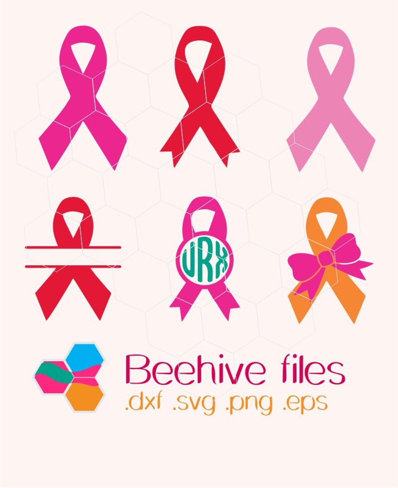 Cancer Awareness Ribbon Monogram Bow in Svg Dxf Png Eps - Etsy