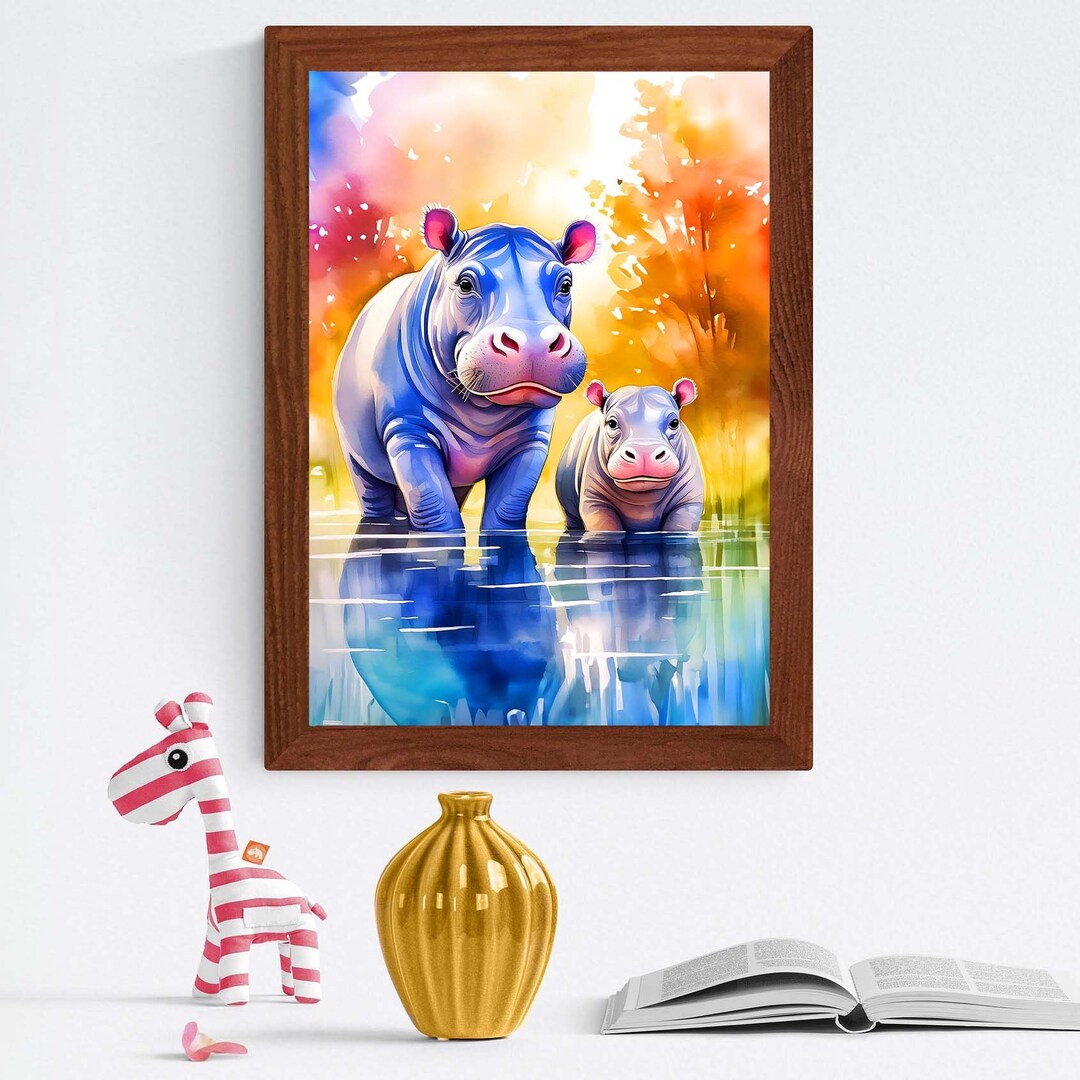 Hippo Wall Art Playroom Print. Cute Animal Poster Gift for Toddler ...