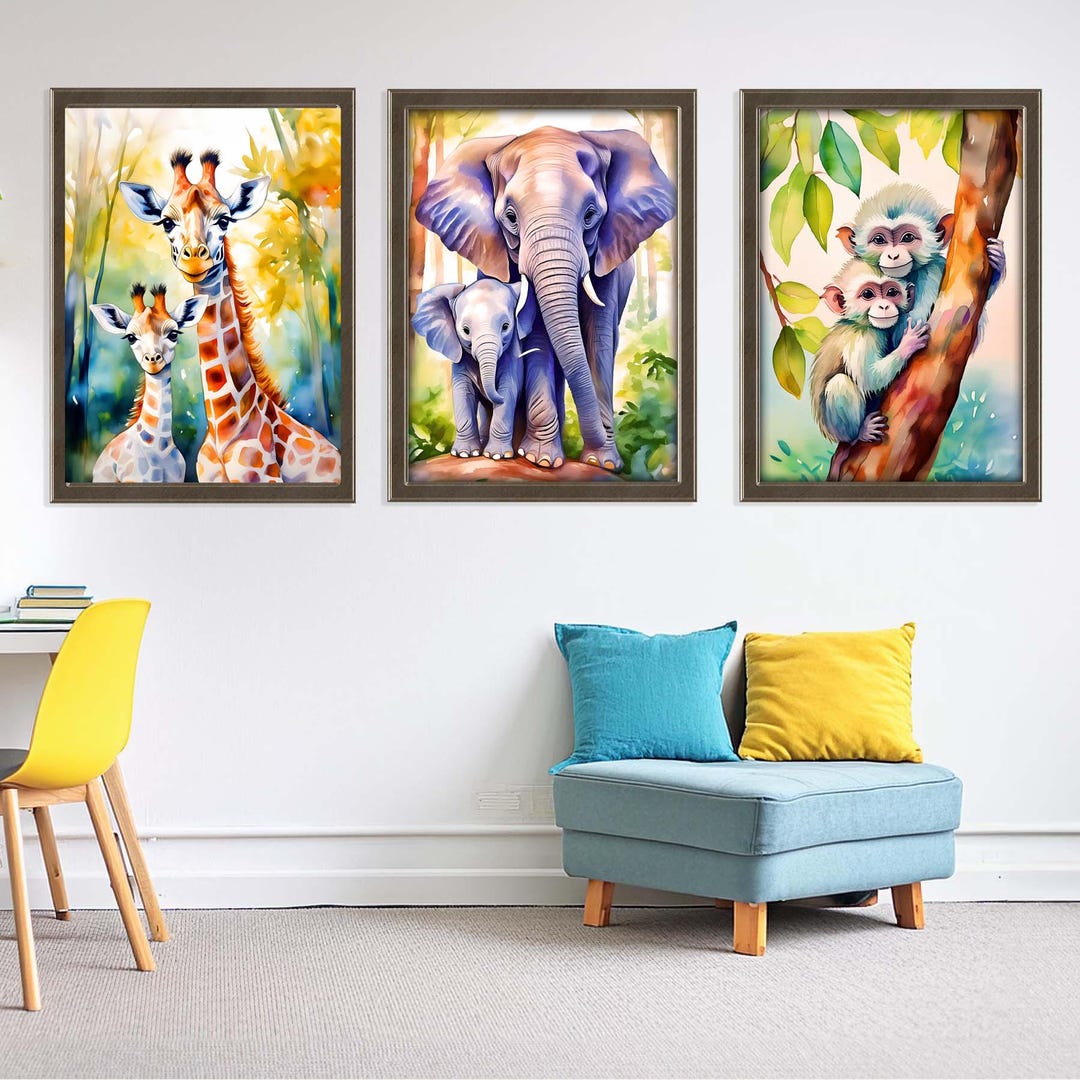 Kidsroom Decor. Cute Animal Friends Jungle Posters. Water Color Posters ...