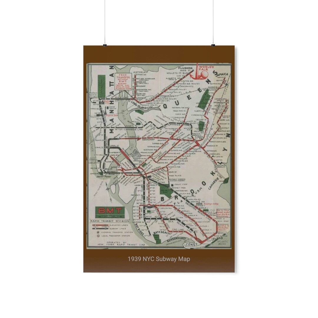 1939 New York City Subway Map - Premium Matte Vertical Posters - Etsy