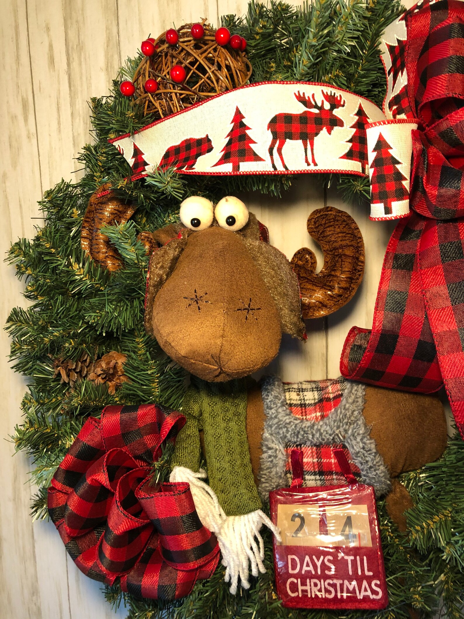 Moose Christmas Wreath, Christmas Wreath, Buffalo Plaid, Farmhouse ...