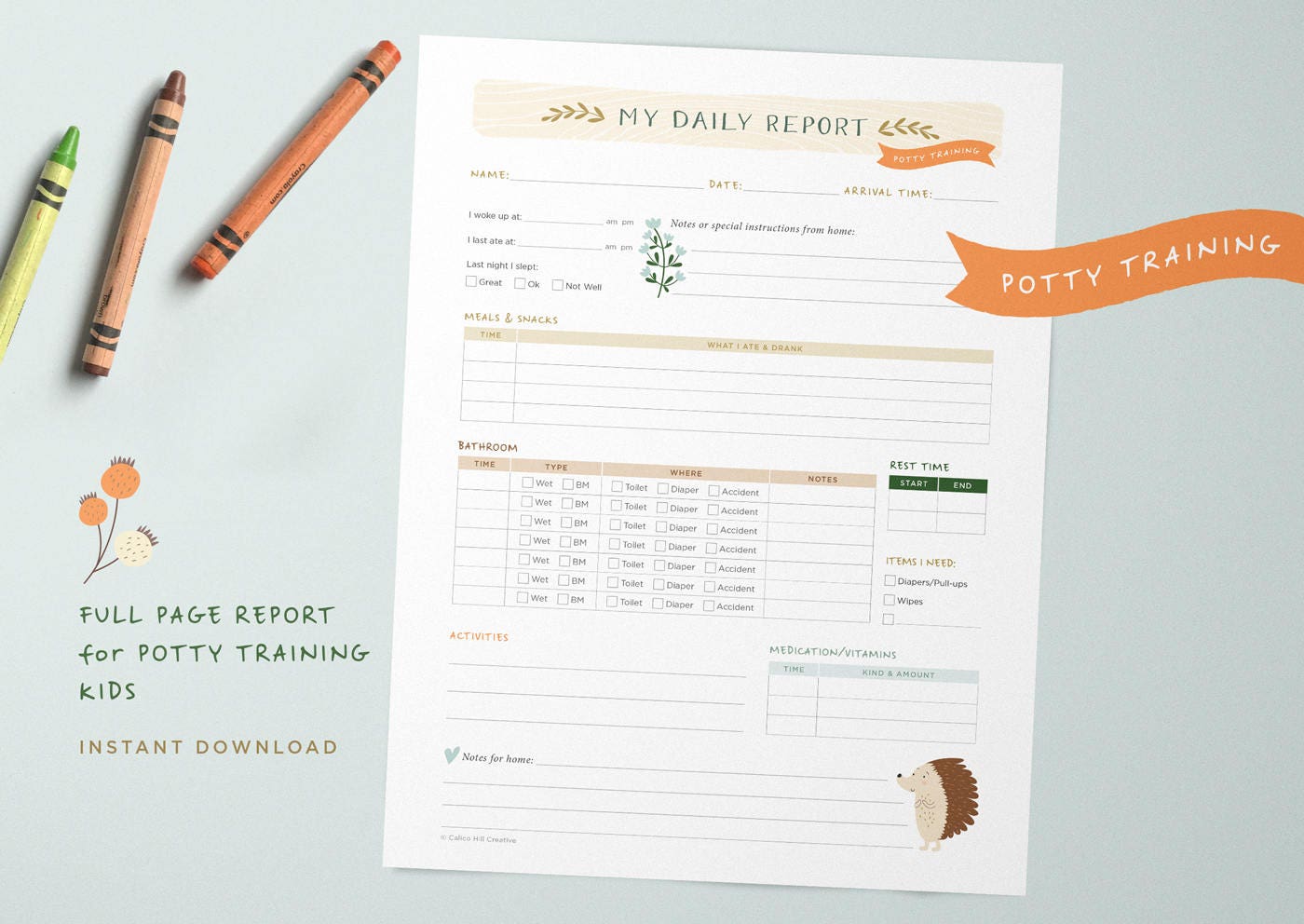 Potty Training Daily Log / Toddler Daycare, Nanny, Babysitter or Child ...