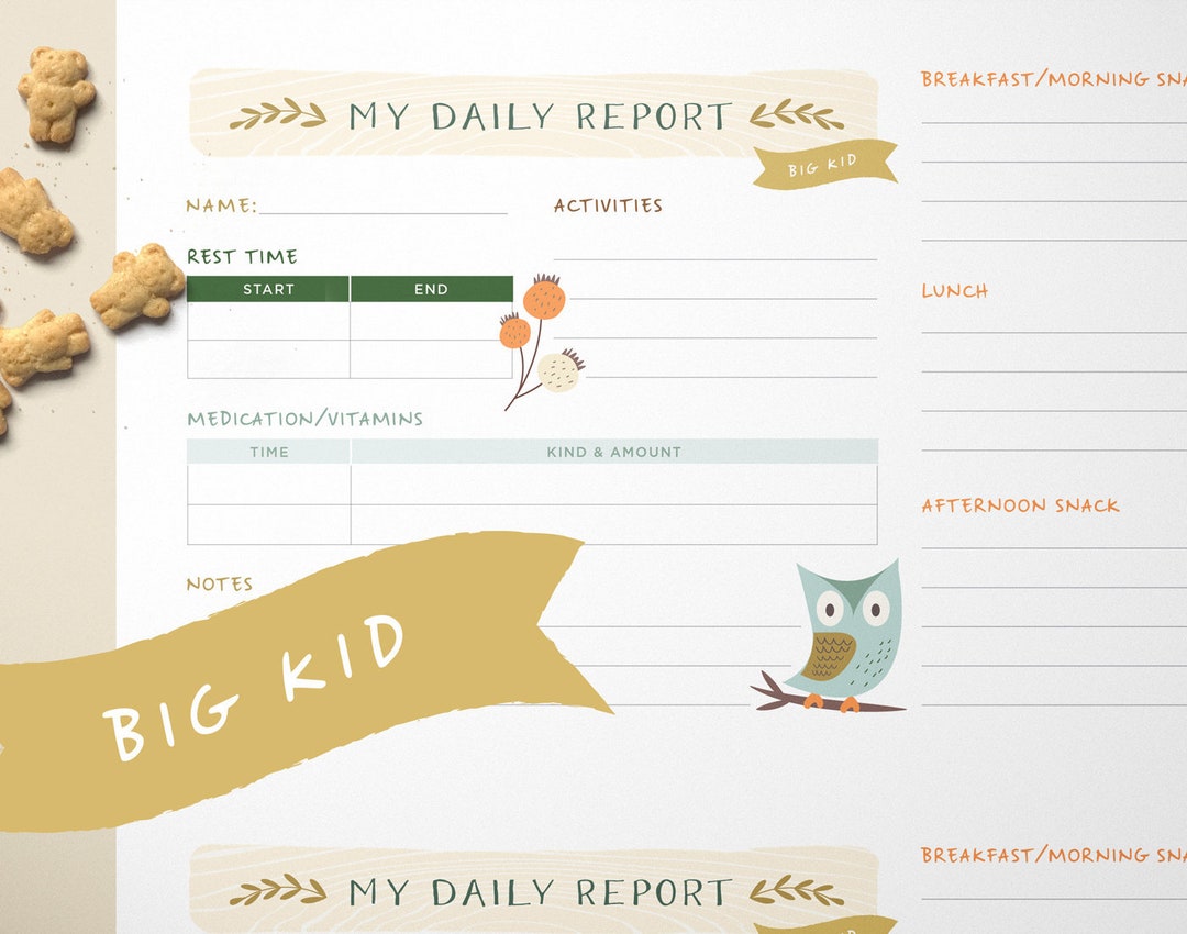 Big Kid Daily Log / Daycare, Nanny, Babysitter or Child Care Report ...