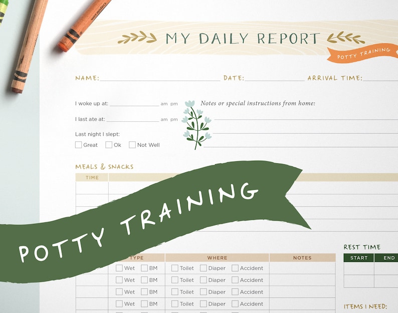 Potty Training Daily Log / Toddler Daycare, Nanny, Babysitter or Child ...