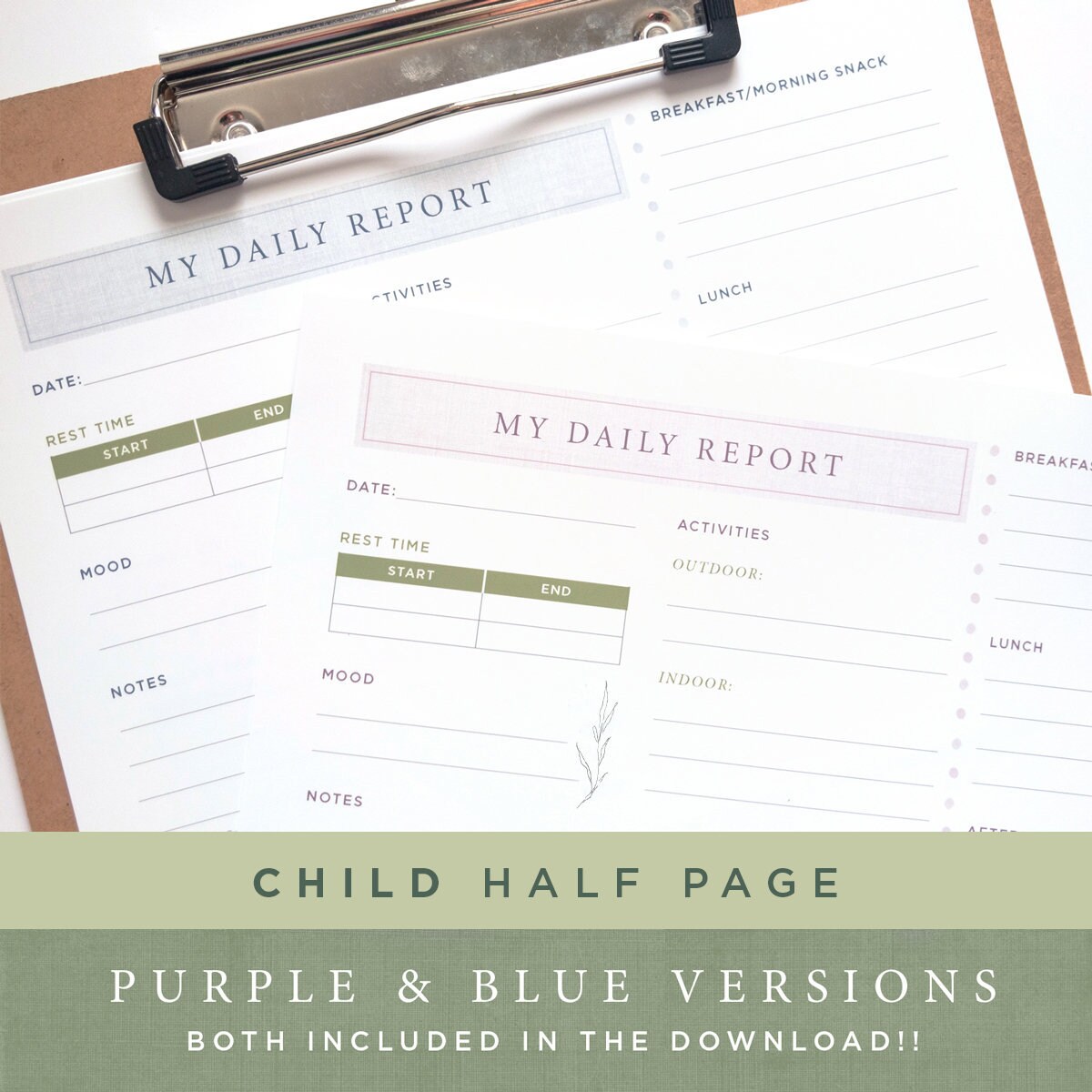 Half Page Daily Log / Daycare, Nanny, Babysitter or Child Care Report ...