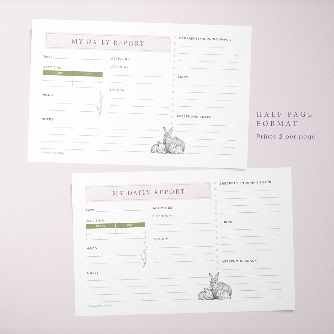 Half Page Daily Log / Daycare, Nanny, Babysitter or Child Care Report ...