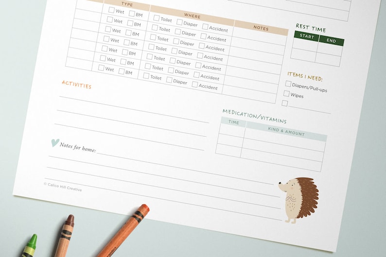 Potty Training Daily Log / Toddler Daycare, Nanny, Babysitter or Child ...