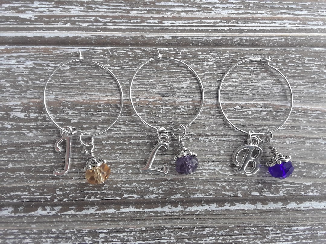 Personalized Wine Charms; Birthstone Wine Glass Charms; Custom Initial ...