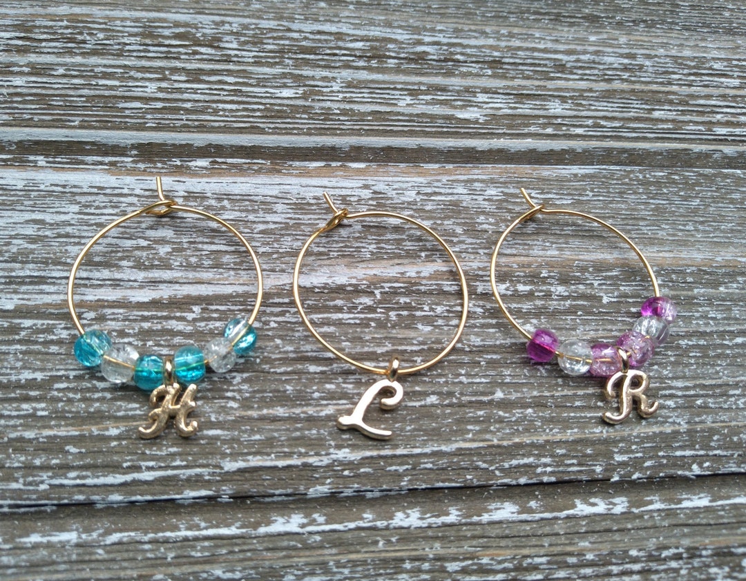 Personalized Wine Charms; Initial Wine Glass Markers; Letter Wine Glass ...