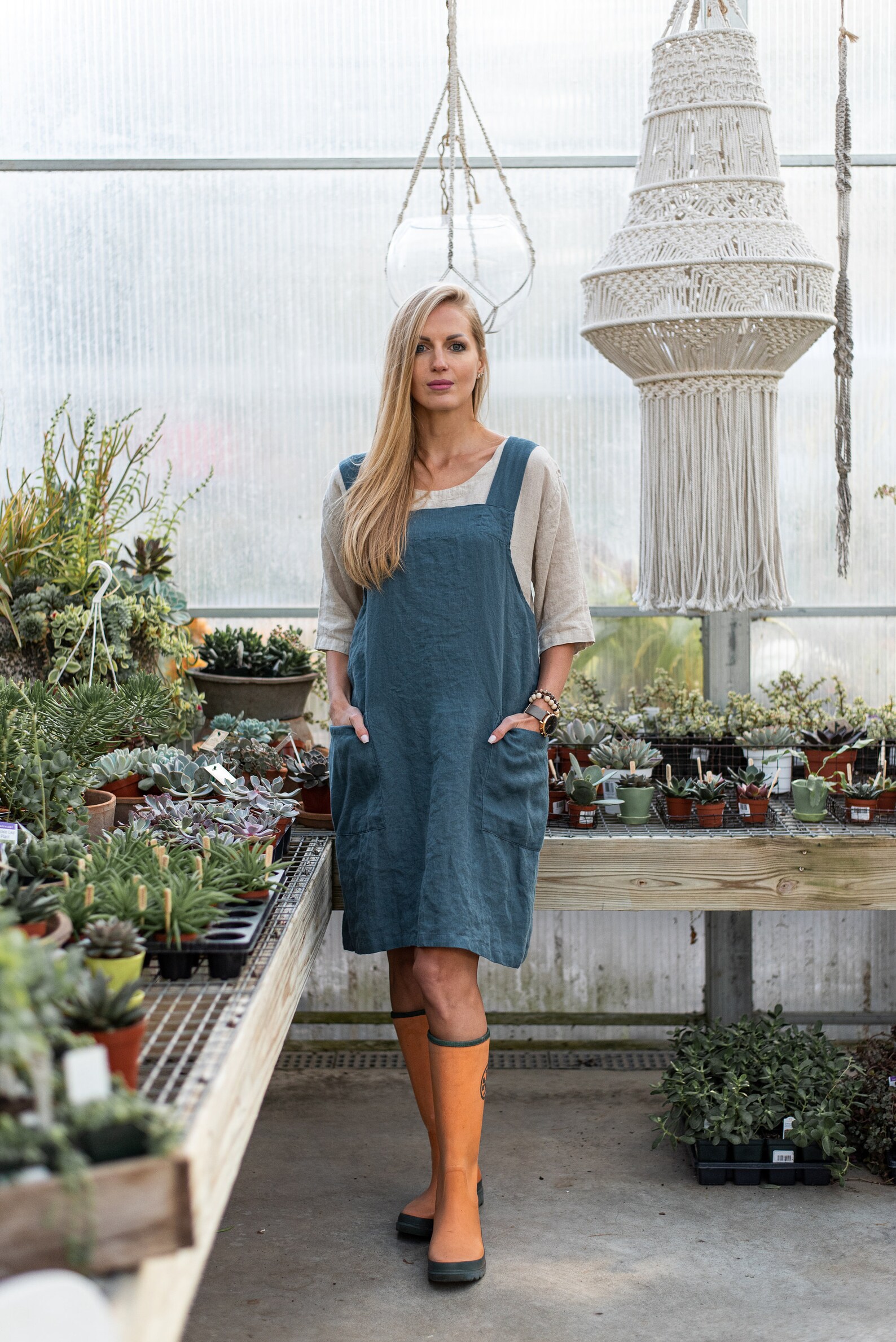 Linen Pinafore Japanese Apron , Criss Cross Apron , Square Cross Linen ...