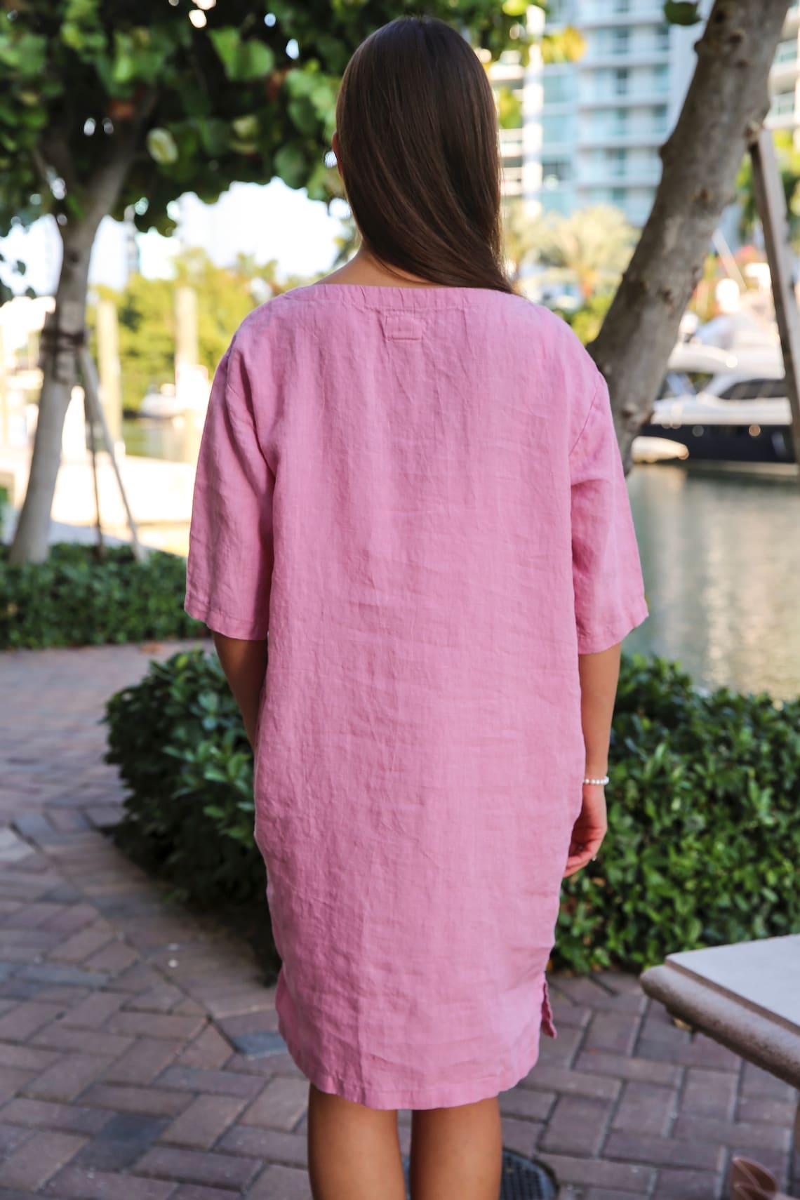 Linen Dress boho Linen 3/4 Sleeve Tunic Dress Tunic with | Etsy