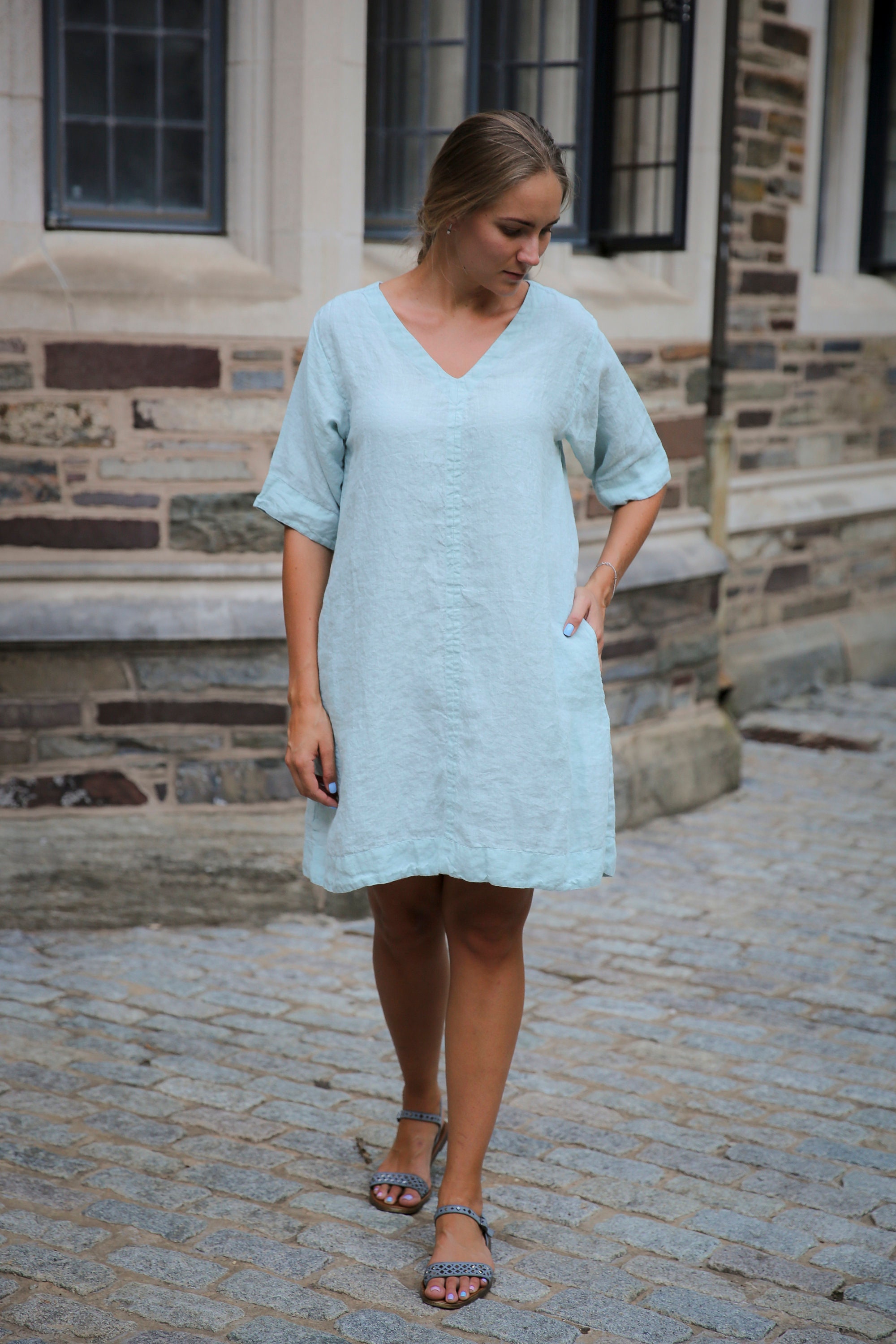 Linen V-neck Tunic Linen Dress Plus Size Linen Tunic Gift - Etsy