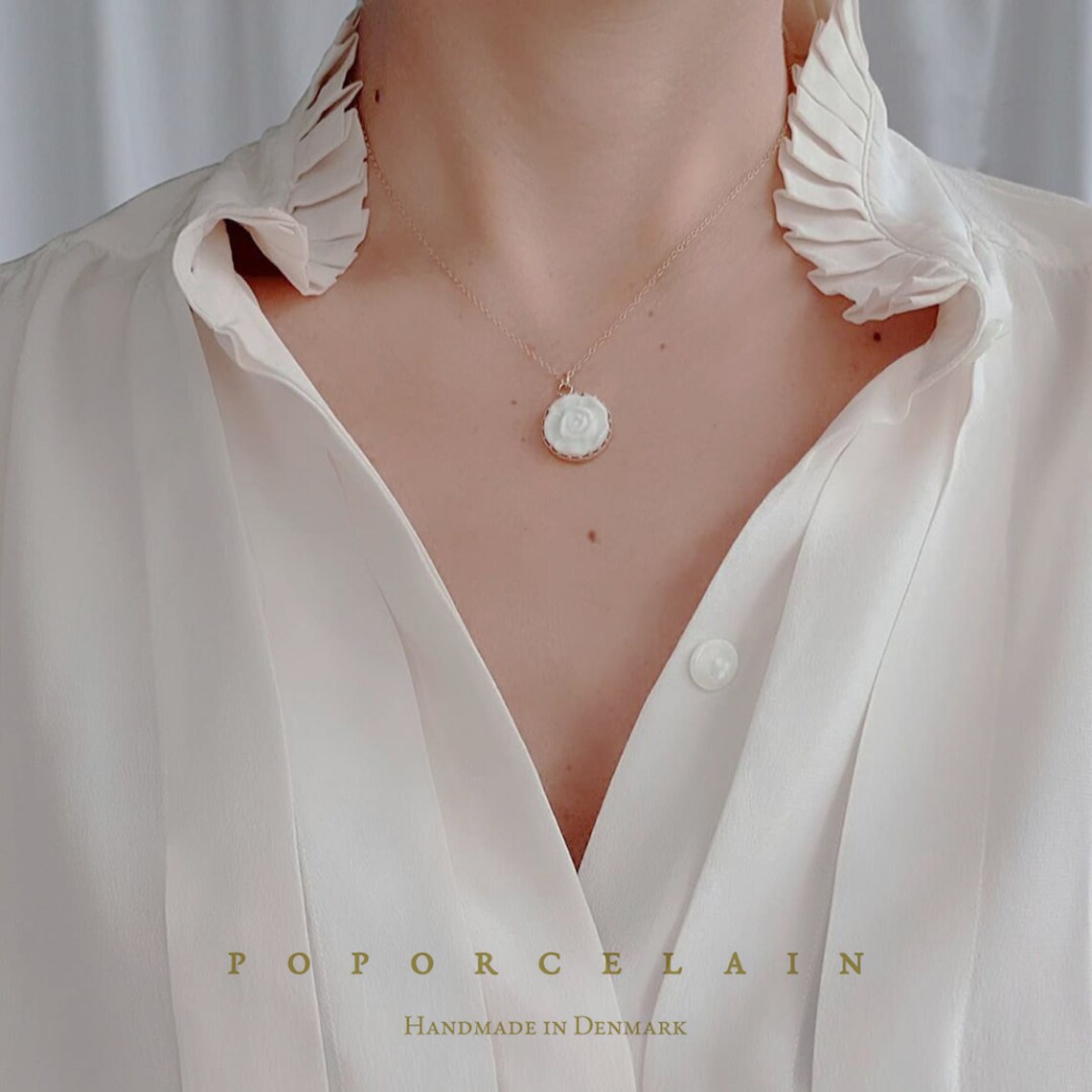 Porcelain Moonlight Rose Charm Gold-filled Necklace SKU: N_012 ...