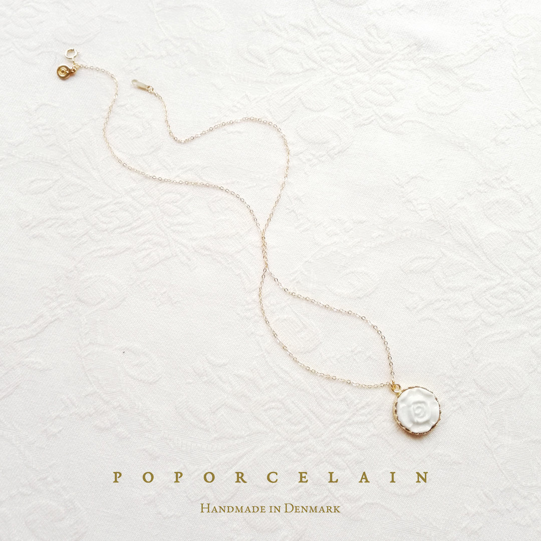 Porcelain Moonlight Rose Charm Gold-filled Necklace SKU: N_012 ...