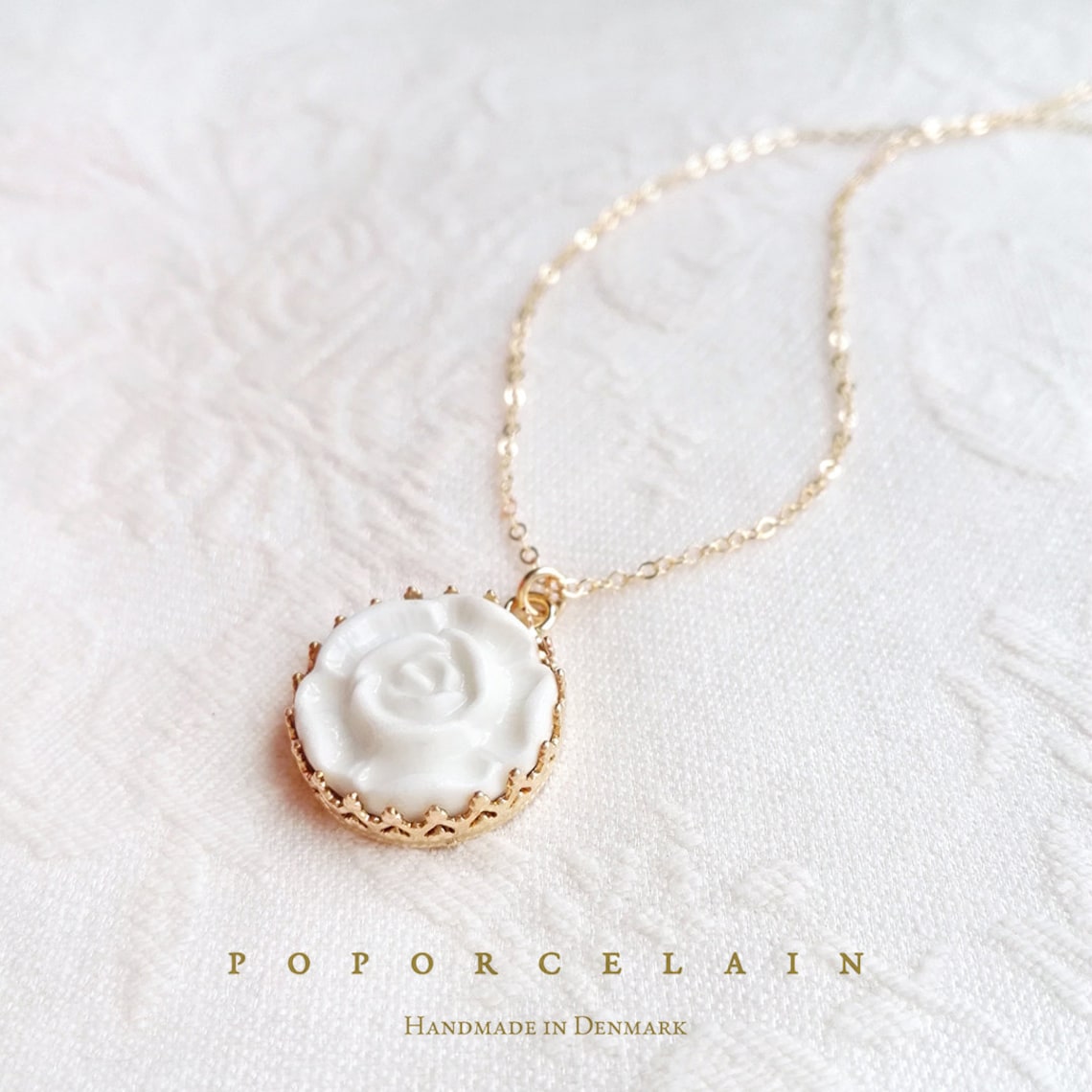 Porcelain Moonlight Rose Charm Gold-filled Necklace SKU: N_012 ...