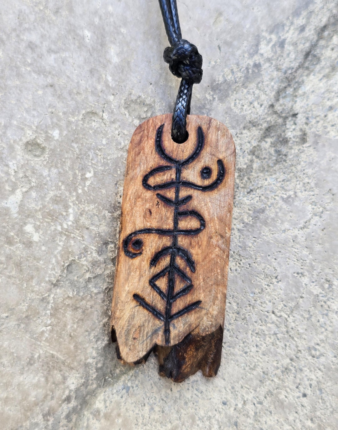 Wood Burned Sigil Stability Pendant Handmade Necklace Pyrography - Etsy