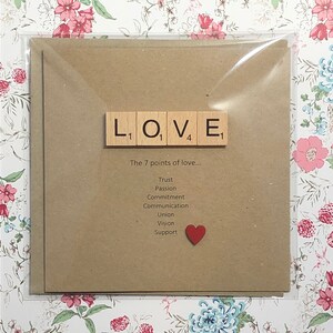7 Points of Love Card - Scrabble Love Card - Handcrafted Card ...
