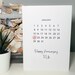 Anniversary Card Calendar Date Card Handmade Card Personalised Date ...