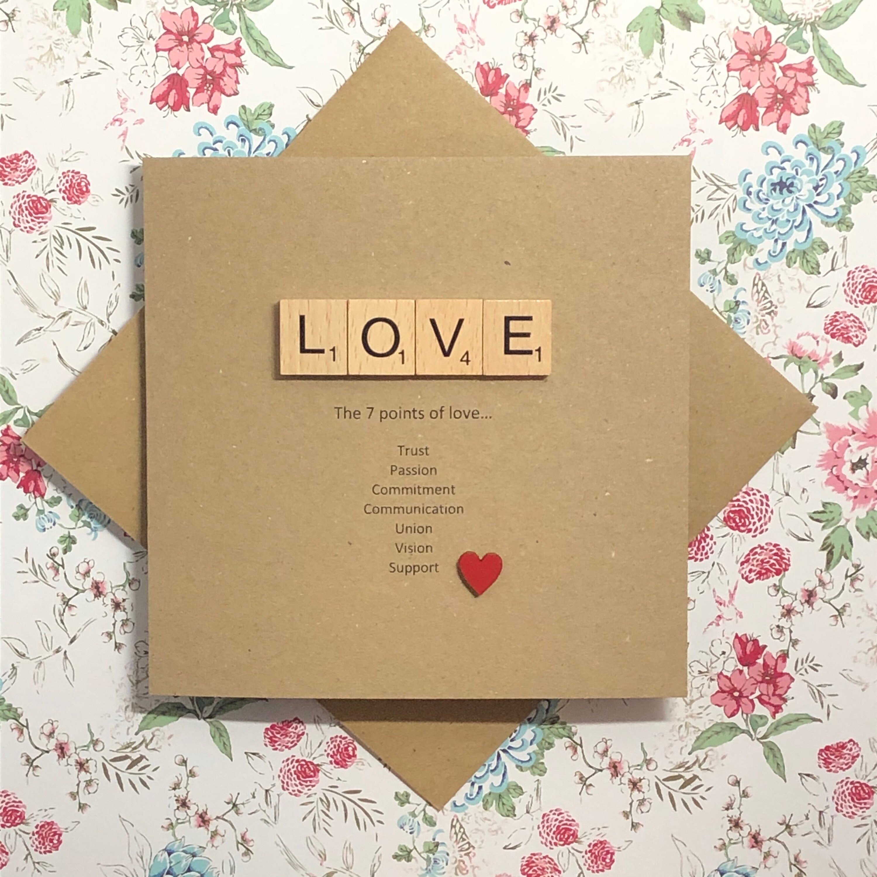 7 points of love card scrabble love card handcrafted card | Etsy