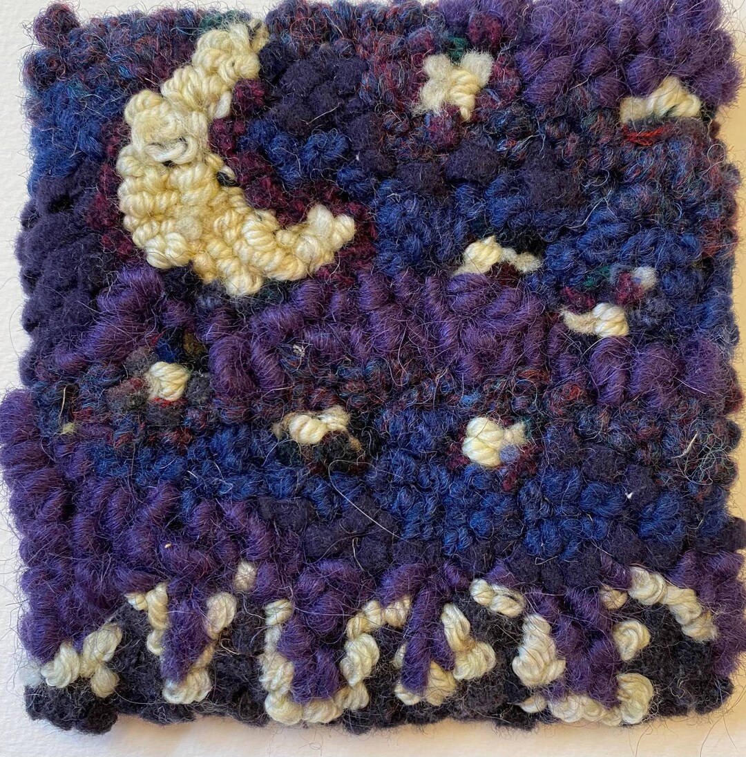 Crescent Moon Rug Hooking Mug Rug 4x4 - Etsy