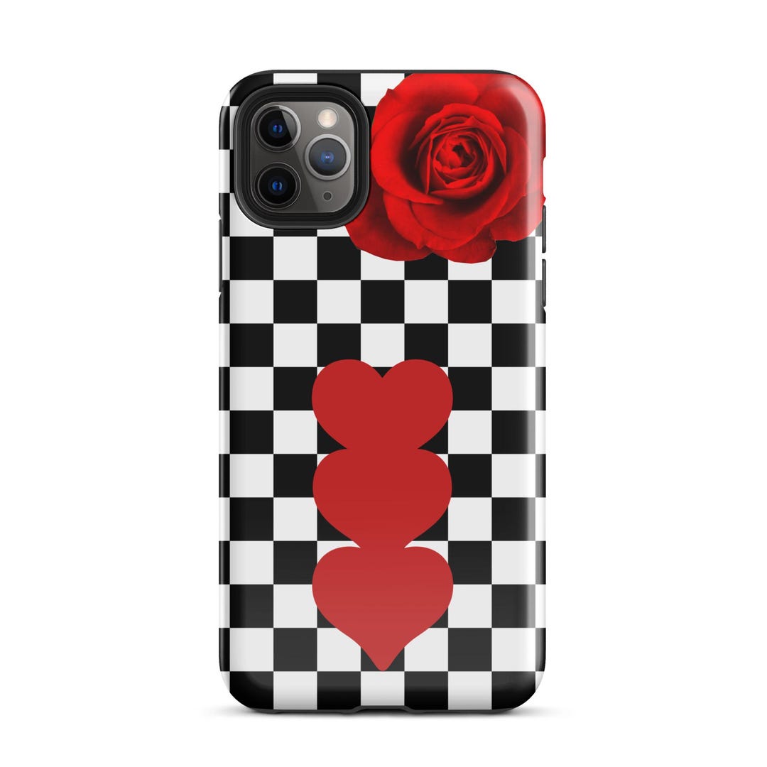 Black and White Checked iPhone Case,red Rose Heart Black and White ...