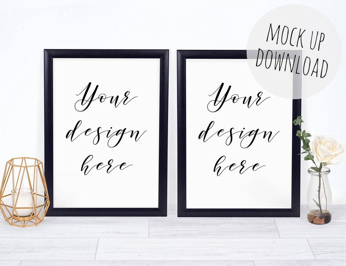 Two Frame Mockup Photography, Two Black Frames Mock Up, Double Frame ...