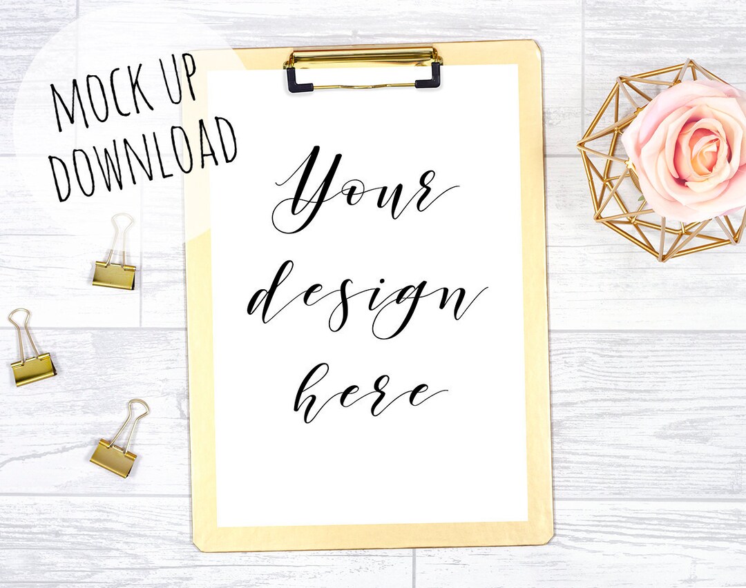 Pretty Clipboard Mock Up, Gold Mockup Styled With Stationery and ...