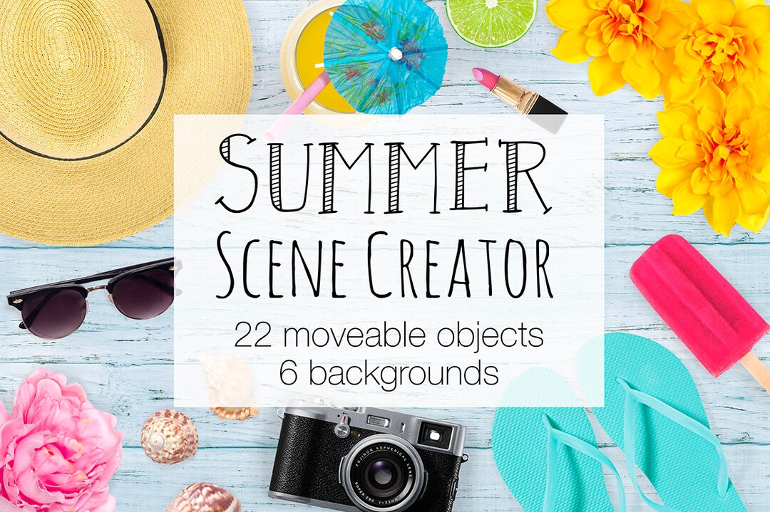 Summer Scene Creator, Colorful Top View Mockup Creator Including 2 Card ...