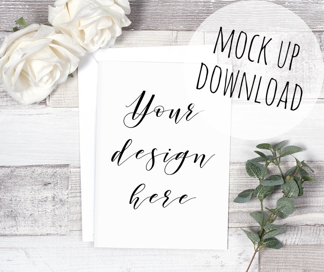 Rustic Card Mockup or Invite Mock up on Wooden Background, Styled ...