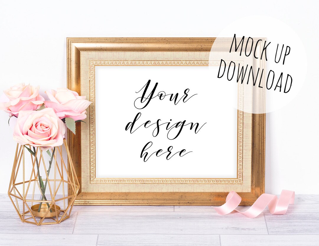 Gold and Pink Frame Mock Up, Landscape Frame Photography, Styled Mockup ...