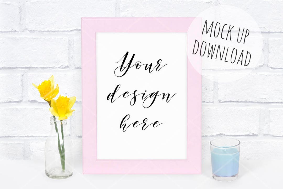 Spring Frame Mockup, Pink Frame Mock up Photo, Pastel Frame Stock ...