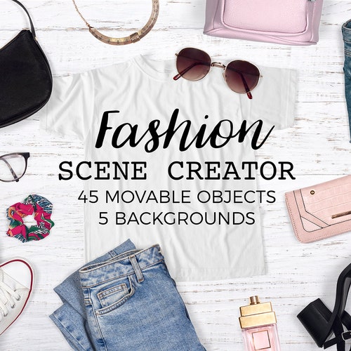 Fashion Scene Creator T-shirt Mockup With Movable Objects - Etsy