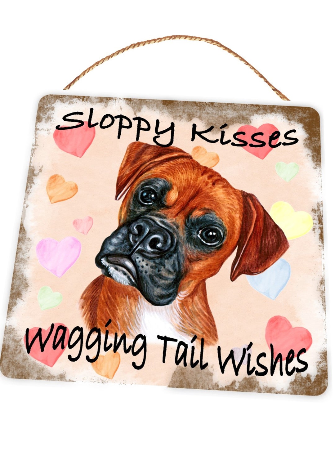 Boxer Dog Sign Aged Effect Wall Plaque Sign With Rustic Hanging Cord ...