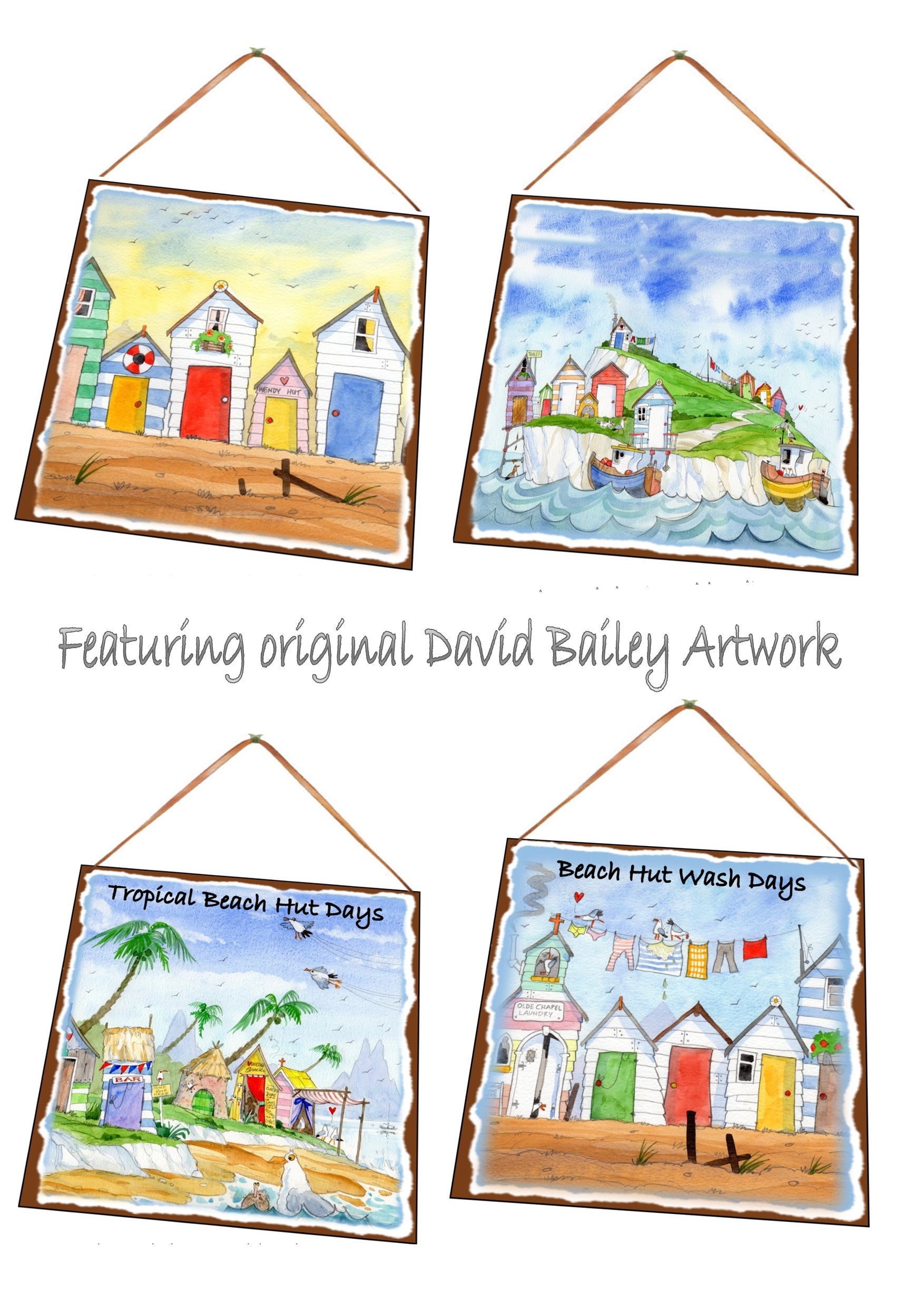 Beach Hut Sign Retro Beach Hut Signs With Aged Effects & Hanging Cord ...