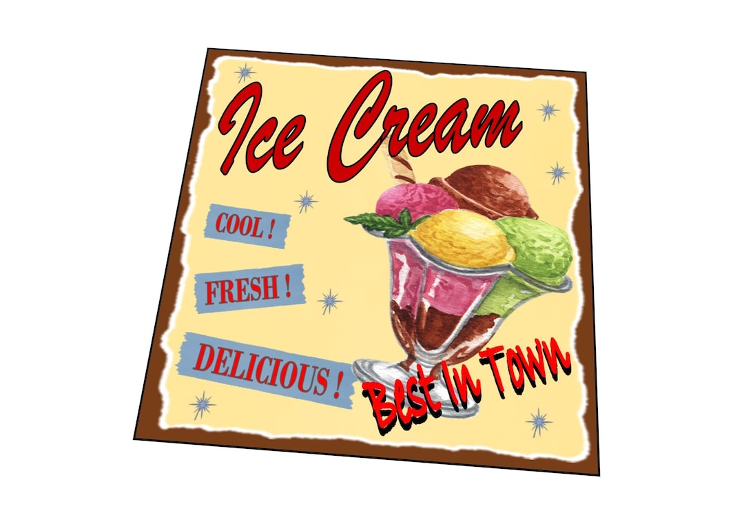 Ice Cream Diner Schild Aged Effect Wand Plaque Schild Vintage Style ...