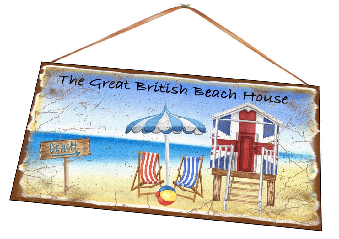 Beach Hut Sign Retro Sign Seaside Sign Aluminium Retro Style Beach Sign ...